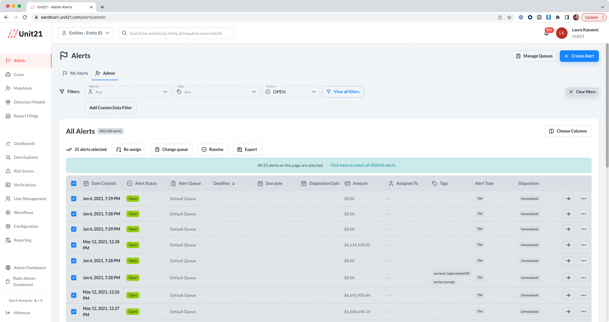 How to bulk resolve Alerts – Unit21